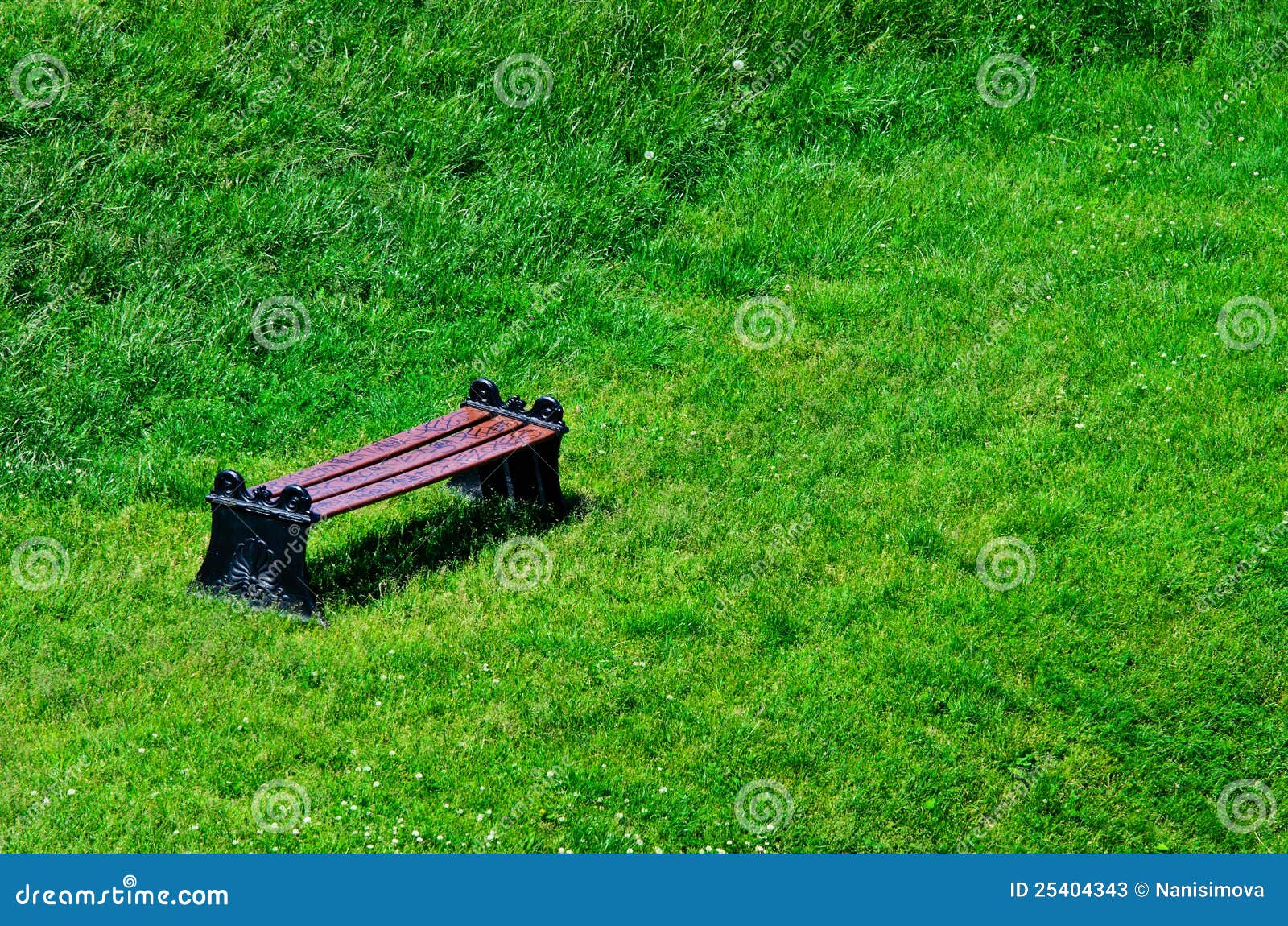 Bench on green grass stock image. Image of peaceful, single - 25404343