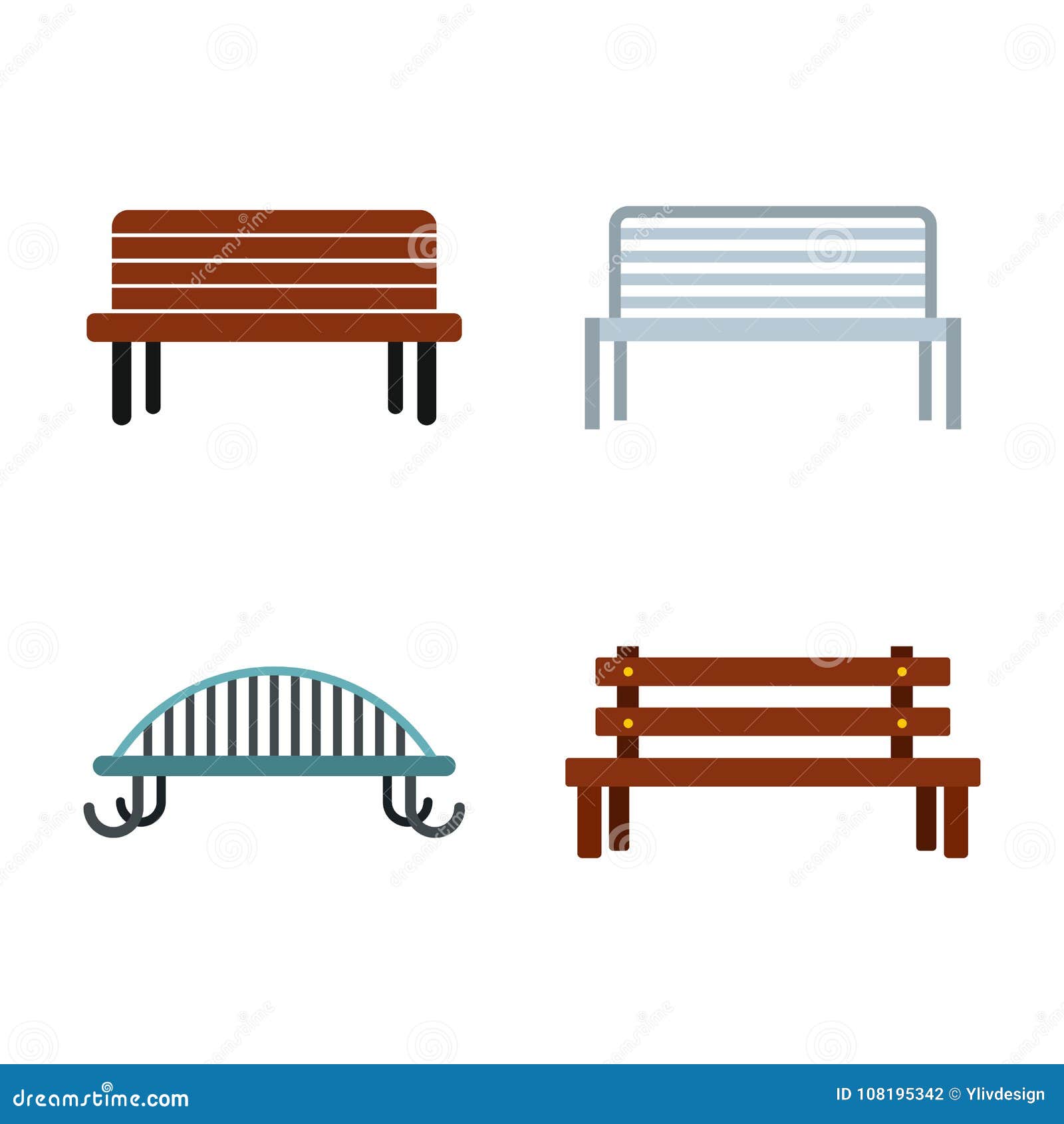 Bench icon set, flat style stock vector. Illustration of empty - 108195342