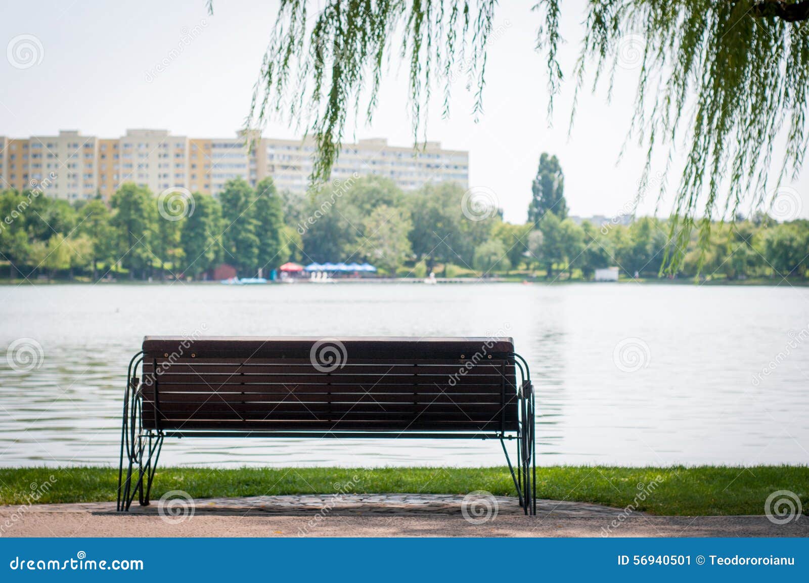 Bench at the lake stock image. Image of calm, foreground - 56940501