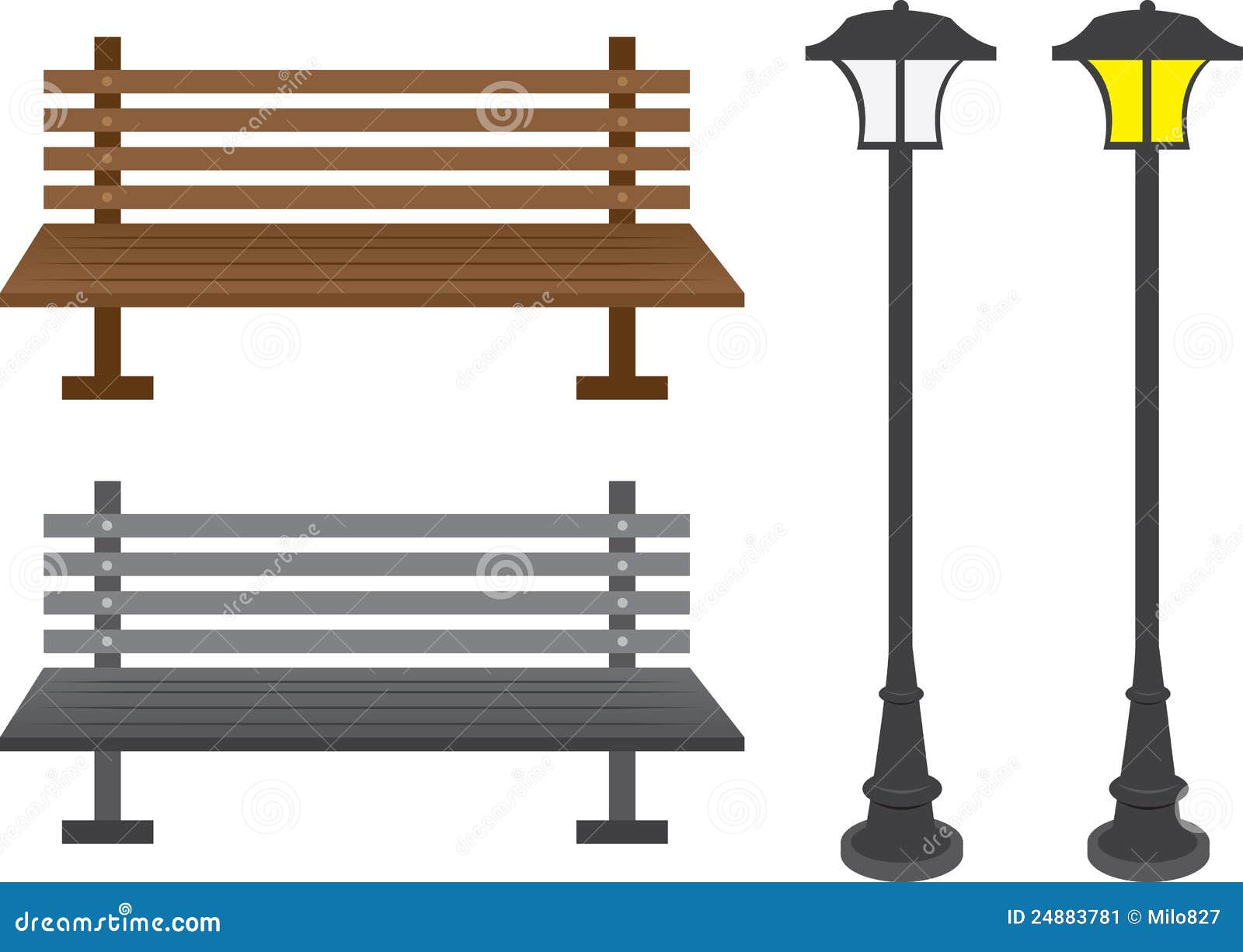 Bench and light posts stock vector. Illustration of sidewalk - 24883781