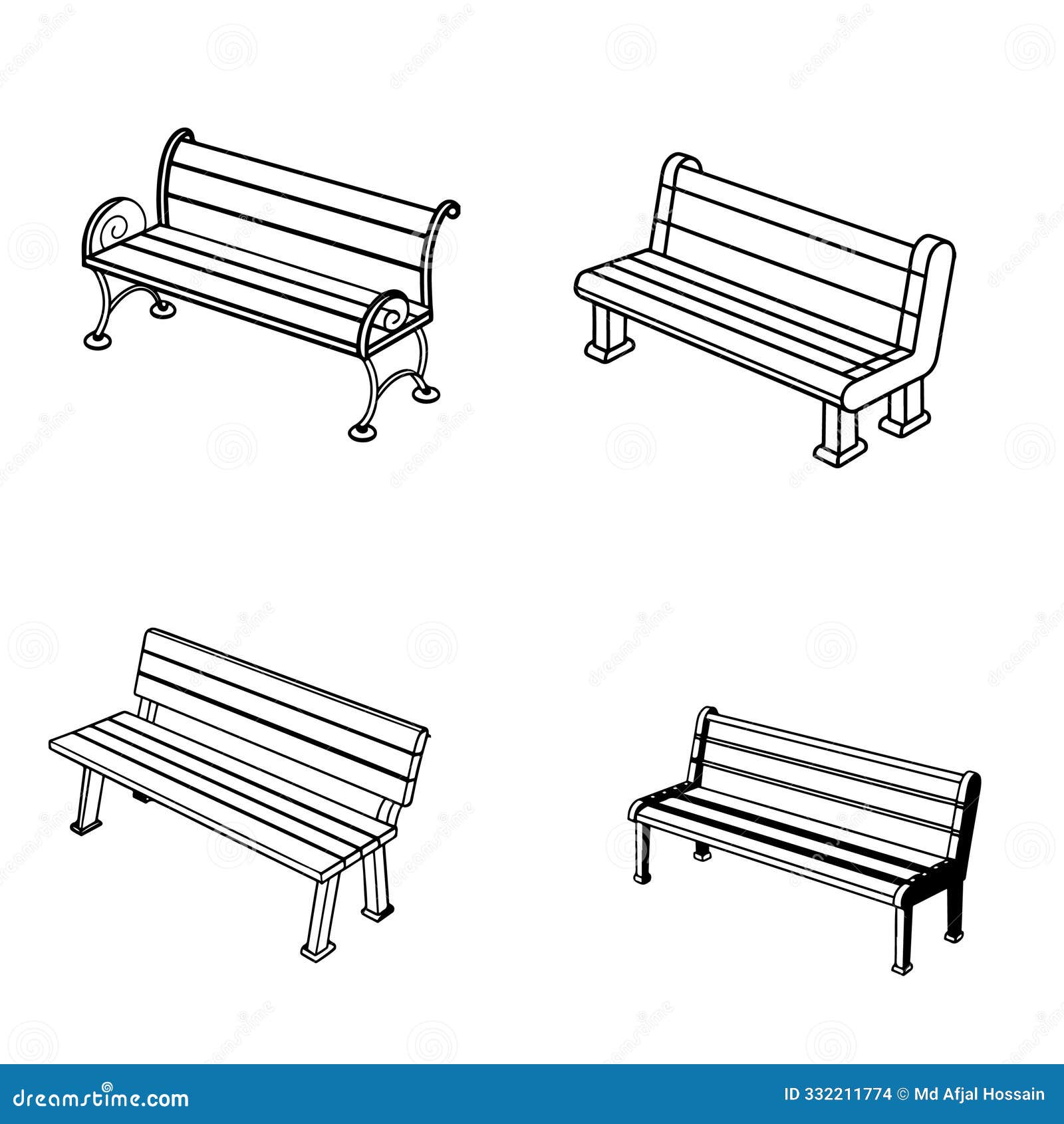 Bench Line Art Vector White Background Stock Illustration ...