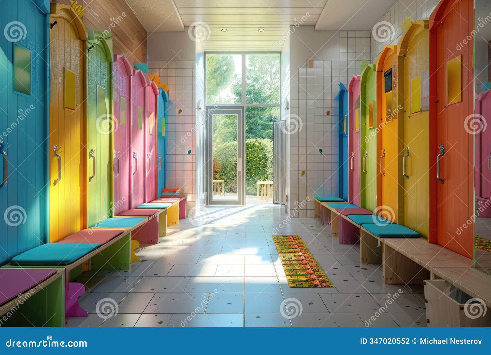 Bench and Lockers in Changing Room Stock Photo - Image of design ...