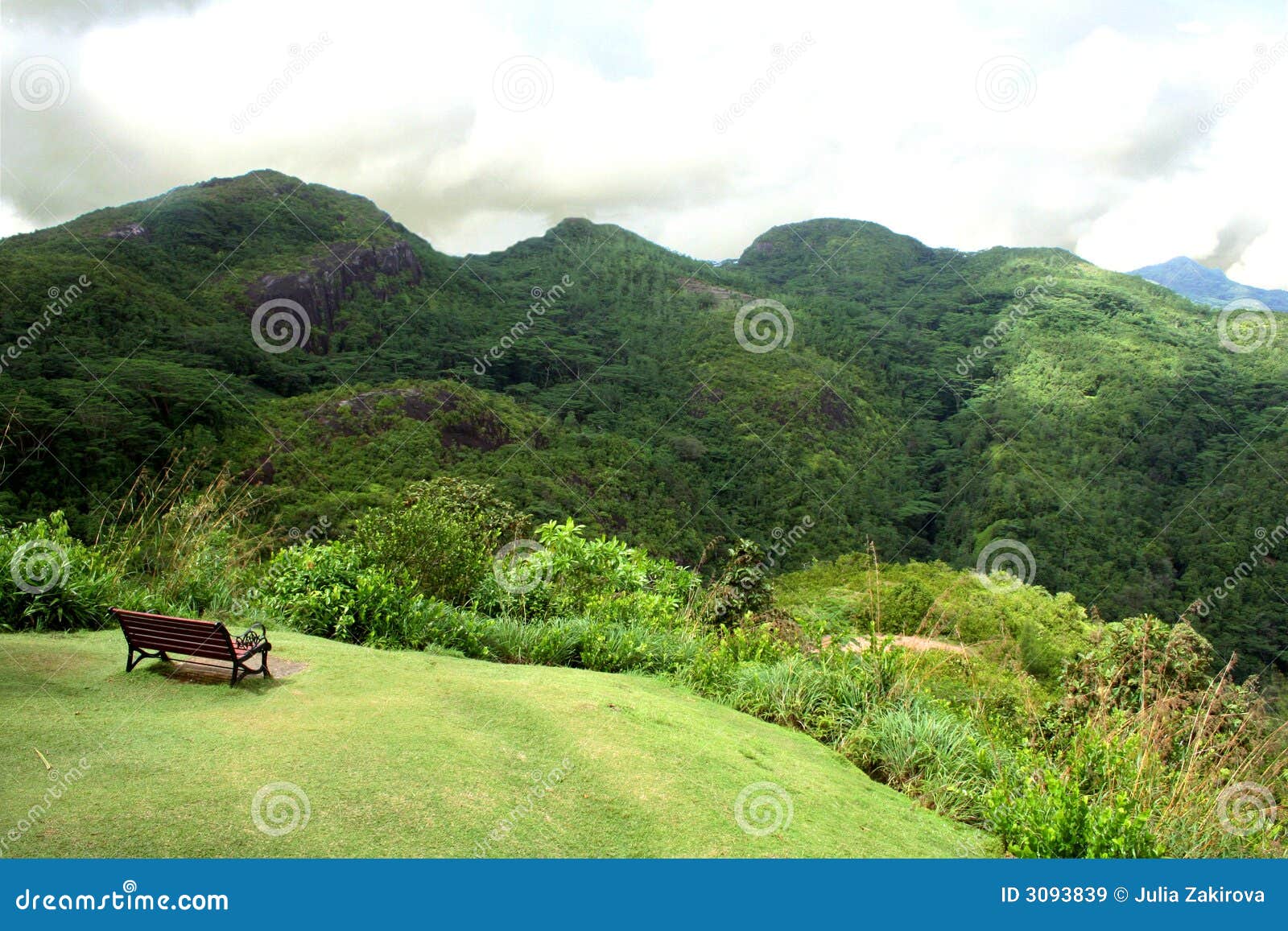 A bench in the mountain stock image. Image of postcard - 3093839