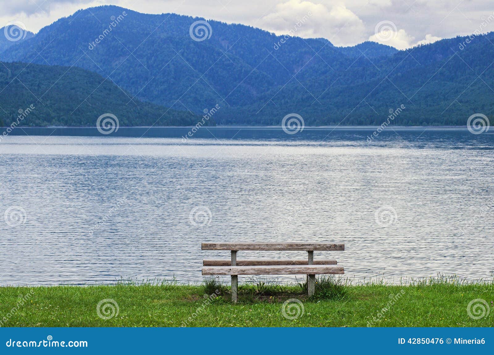 Bench at mountain lake stock photo. Image of park, bavaria - 42850476