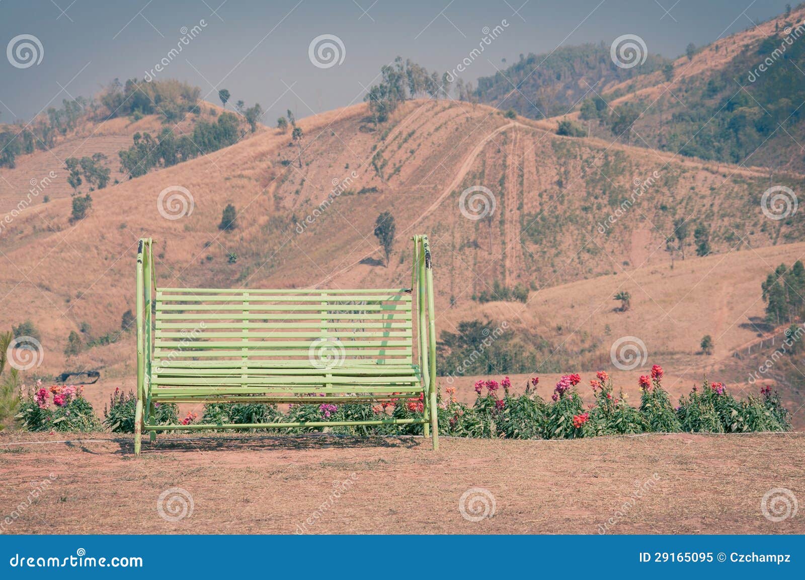 Bench with the Mountain View Stock Image - Image of chair, mountains ...
