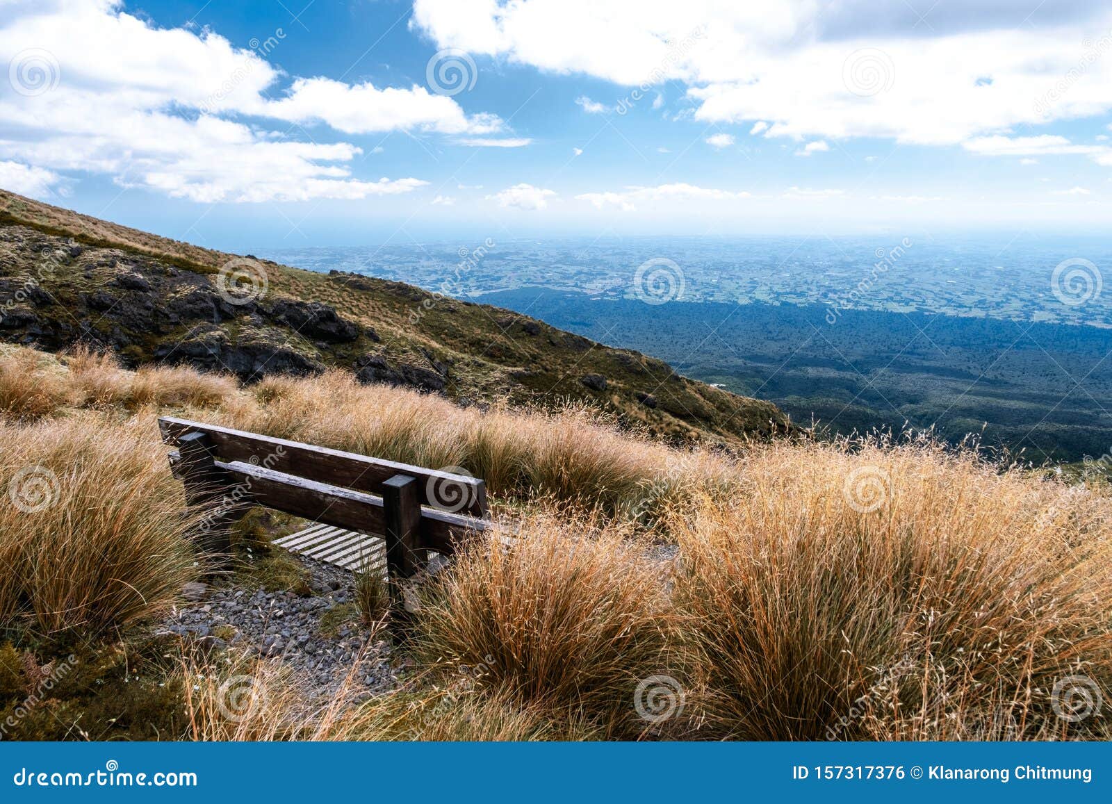 A bench with mountain view stock photo. Image of mount - 157317376