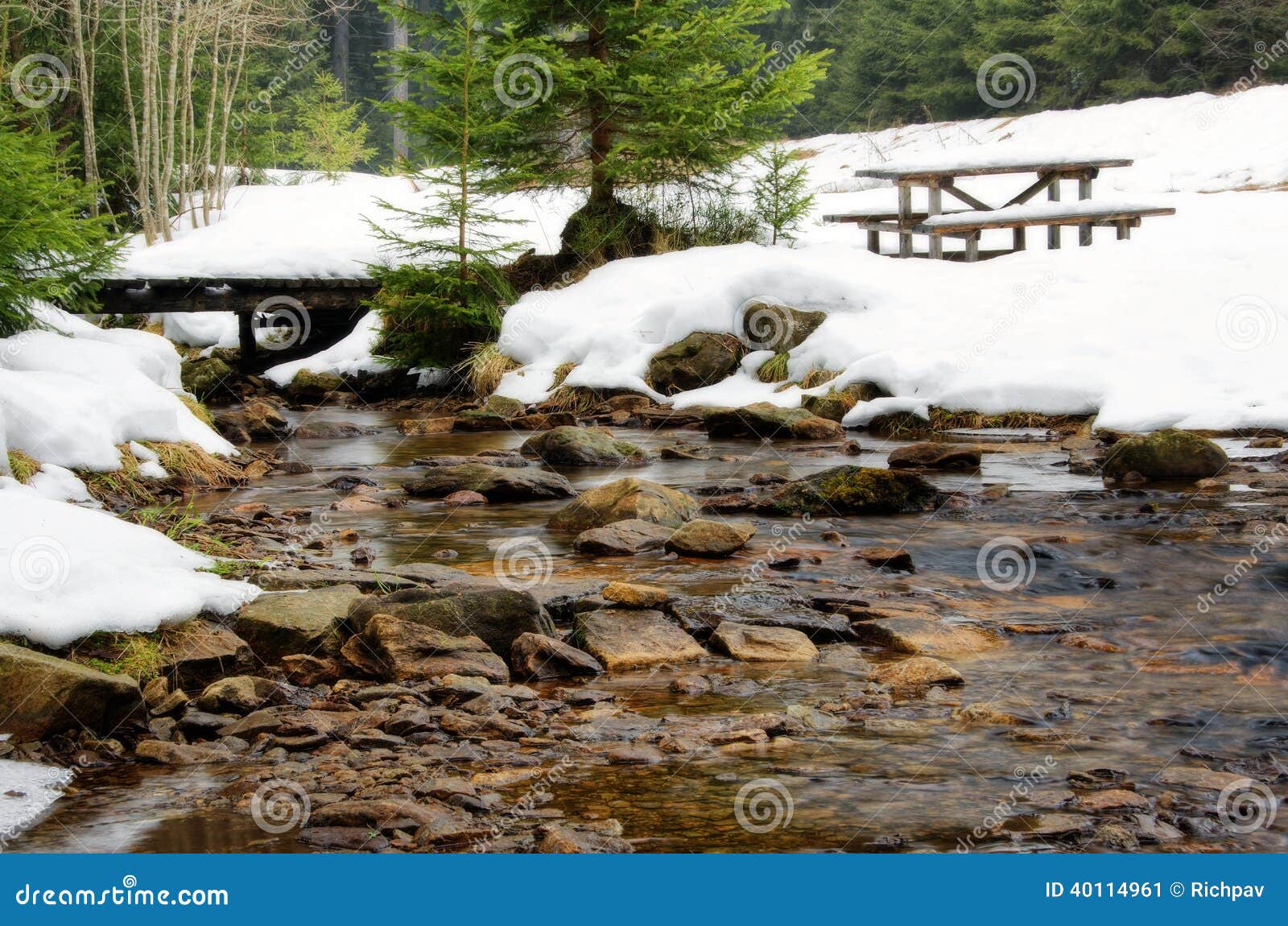 Bench near by stream stock image. Image of lake, park - 40114961