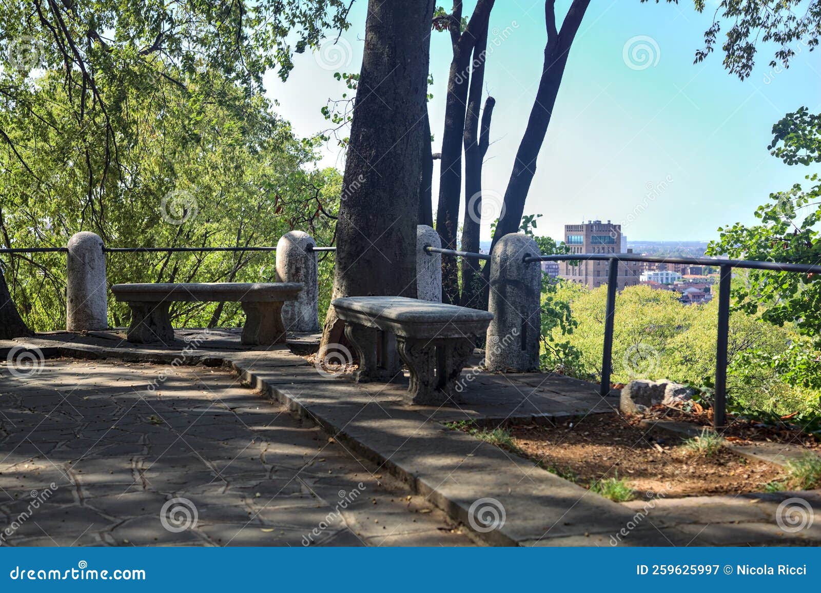 Bench Next To the Rail of a Panoramic Point in Park Stock Image - Image ...