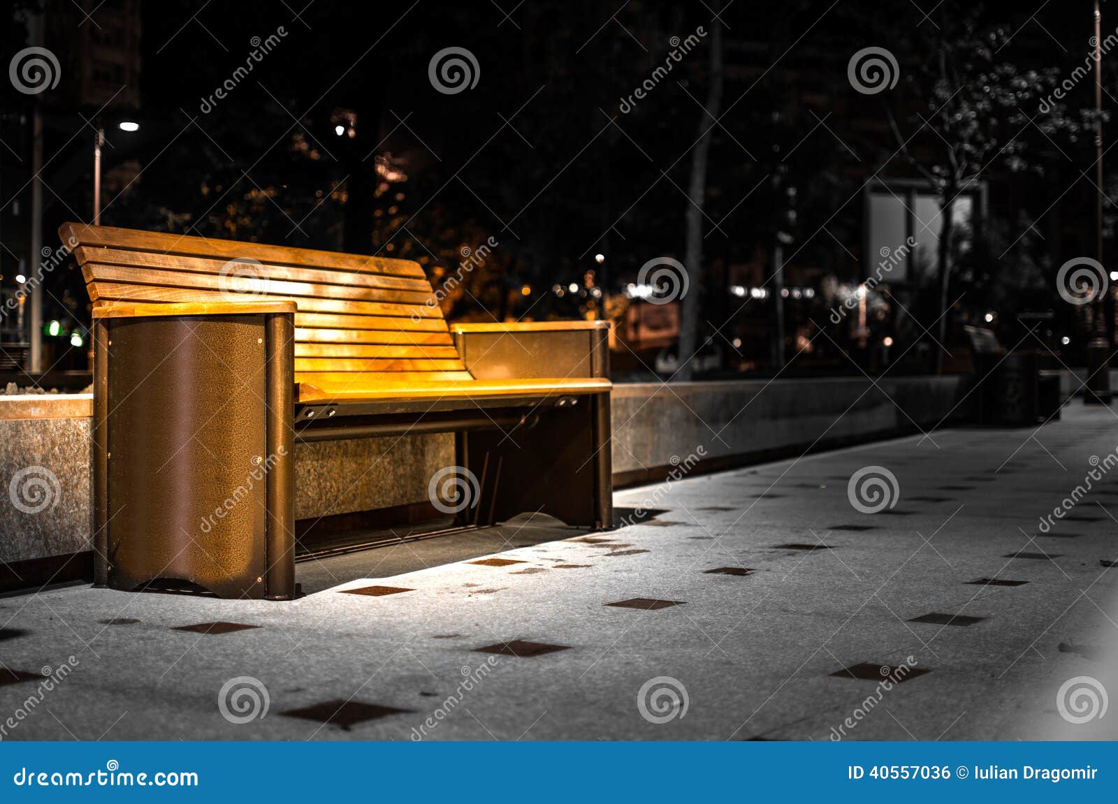 Bench at Night stock photo. Image of sidewalk, night - 40557036