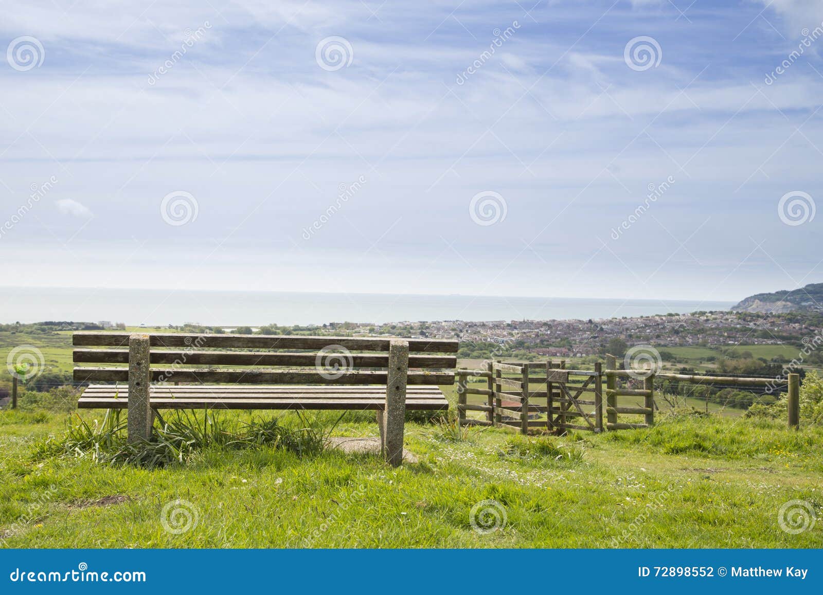 Bench Overlooking a Beautiful Landscape Stock Photo - Image of solitude ...