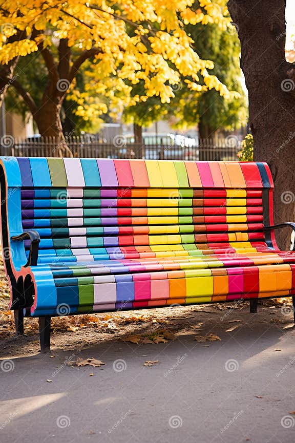 Bench that is Painted in Different Colors of Rainbows. Generative AI ...