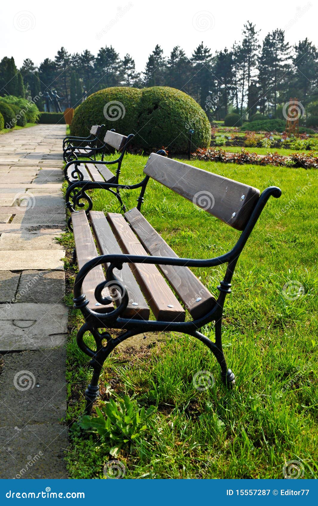 Benches in the public park stock image. Image of metallic - 15557287