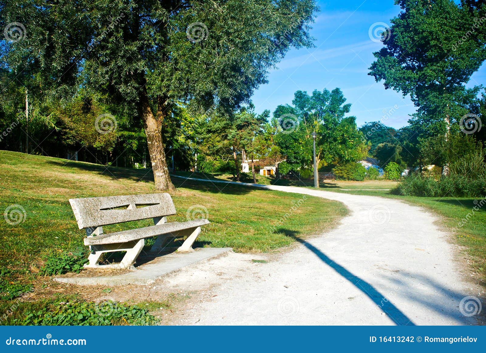 Bench in a park stock photo. Image of outdoors, grass - 16413242