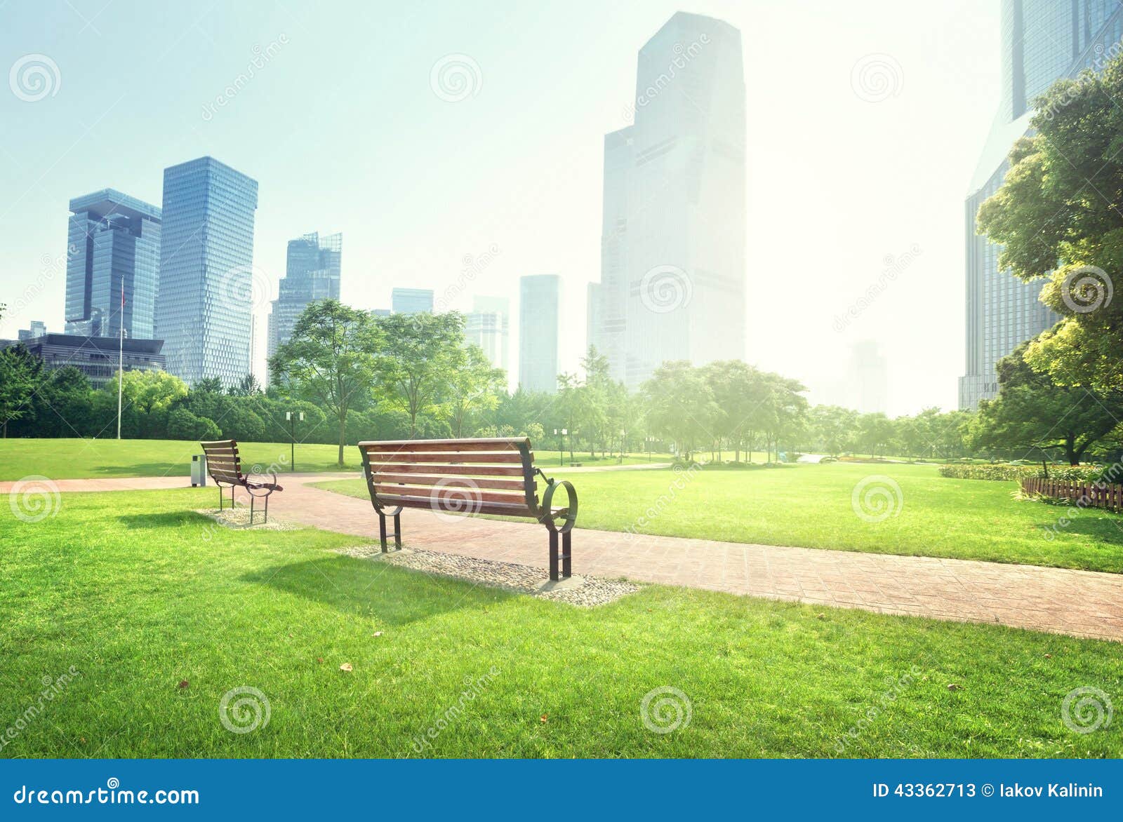 Bench in park, Shanghai stock image. Image of pudong - 43362713