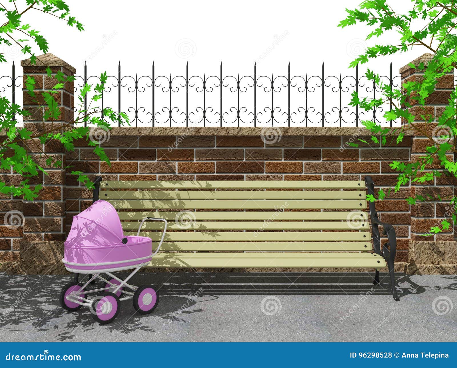 Bench, park, stroller stock illustration. Illustration of country ...