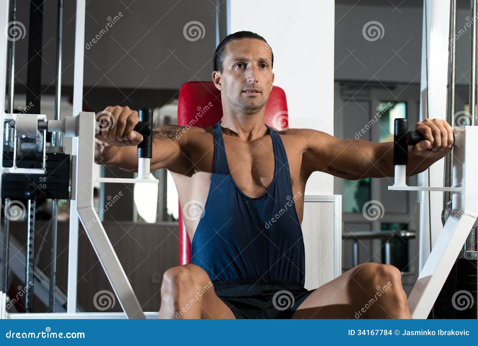 Bench Press Exercise Machine Stock Photo - Image of muscular ...