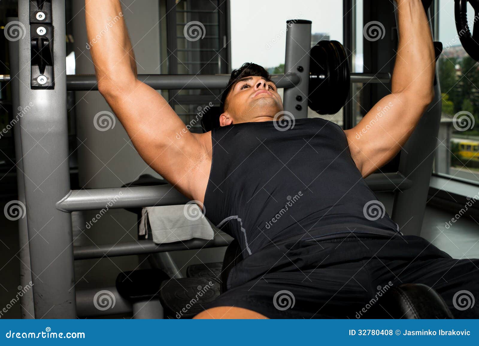 Bench press at gym stock photo. Image of effort, generic - 32780408