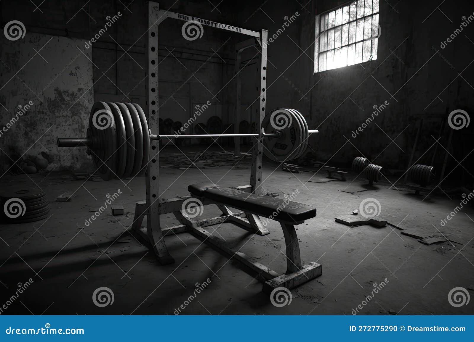 Bench press in empty gym stock photo. Image of health - 272775290