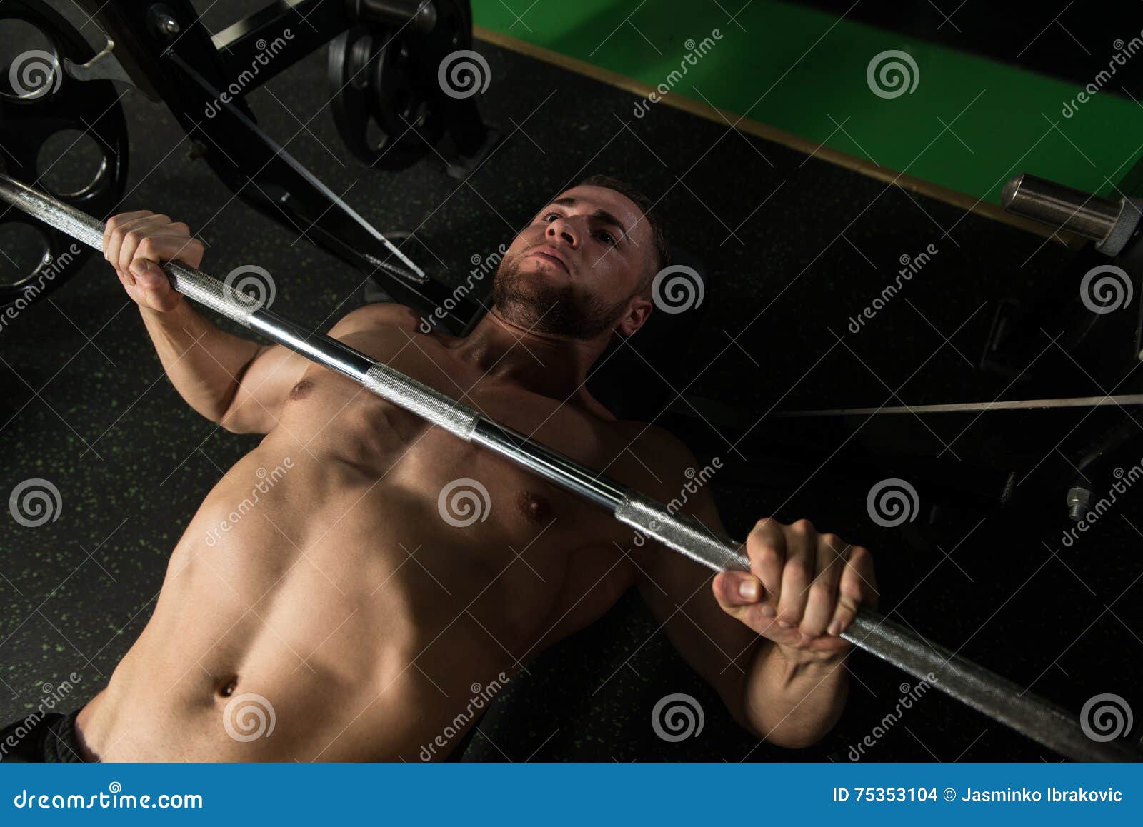 Bench Press Workout Close Up Stock Photo - Image of bodybuilder ...