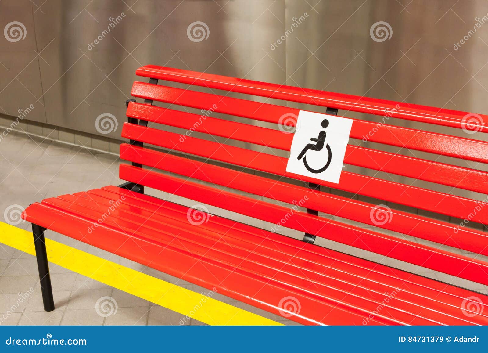 Bench of Red Color for Disabled People in the Public Building Stock ...