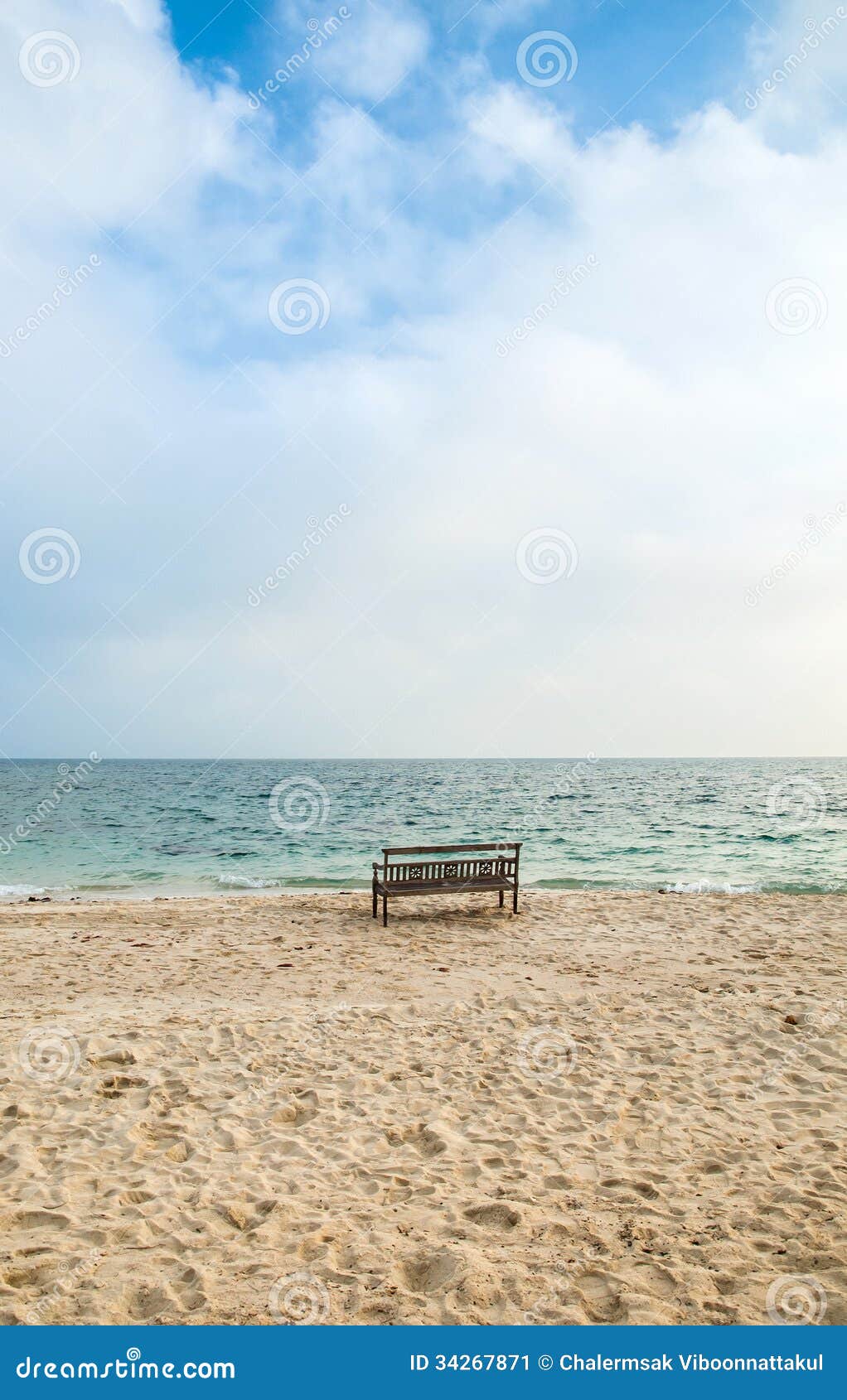 Bench on sand beach stock image. Image of travel, water - 34267871