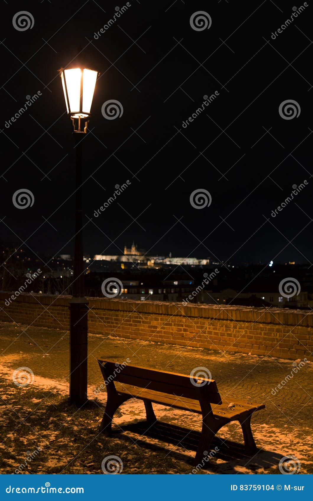 Bench and Scenery of Prague during Night Stock Photo - Image of czechia ...