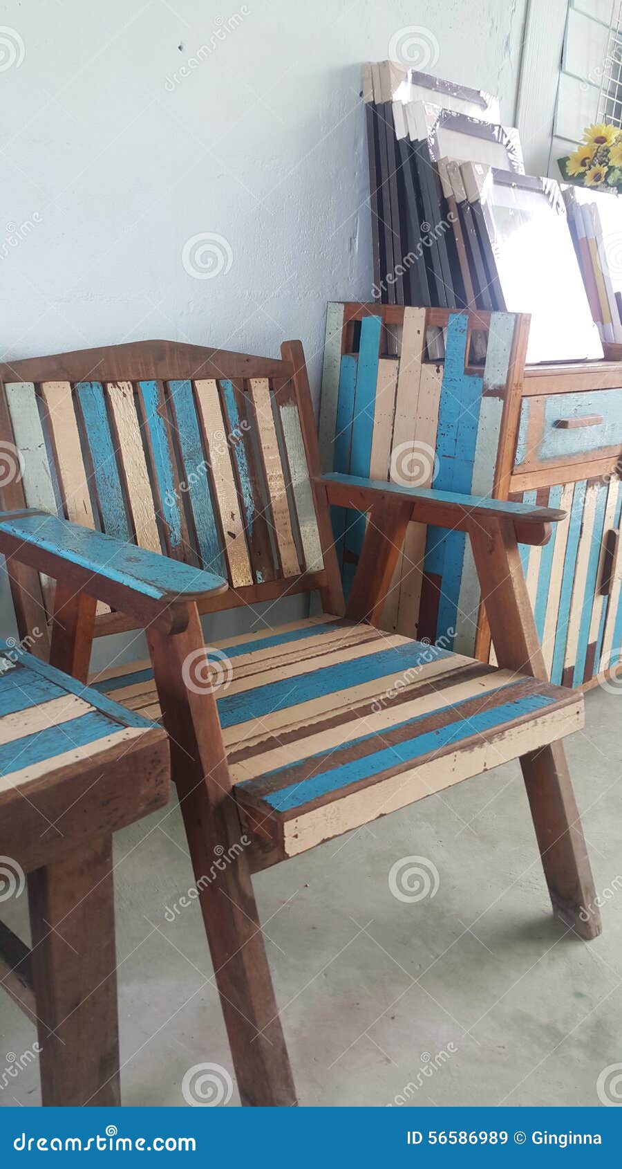 Bench from scrap of wood stock image. Image of wood, wall - 56586989