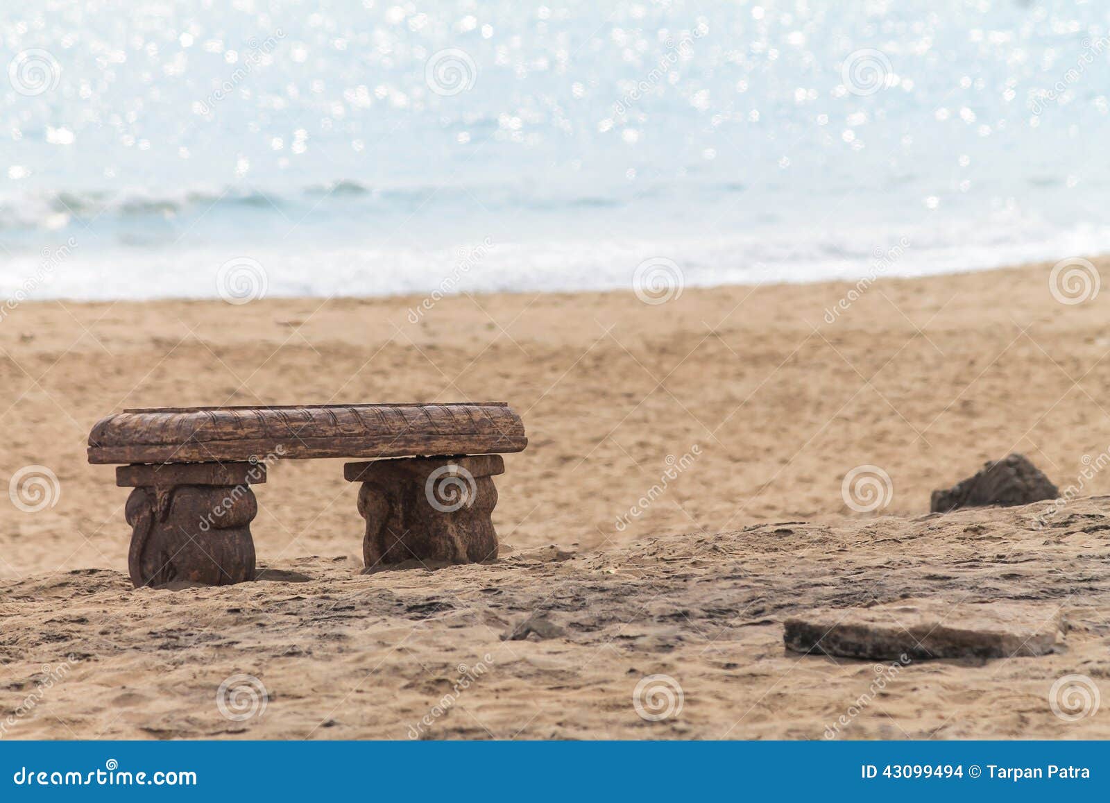 Bench on sea beach stock photo. Image of background, sand - 43099494
