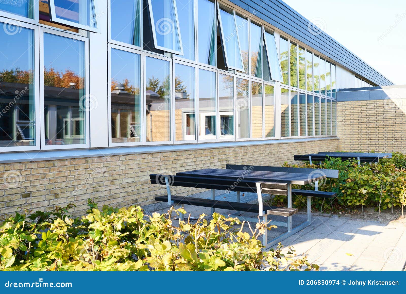 Bench with Seating Outdoors in a School Stock Photo - Image of ...