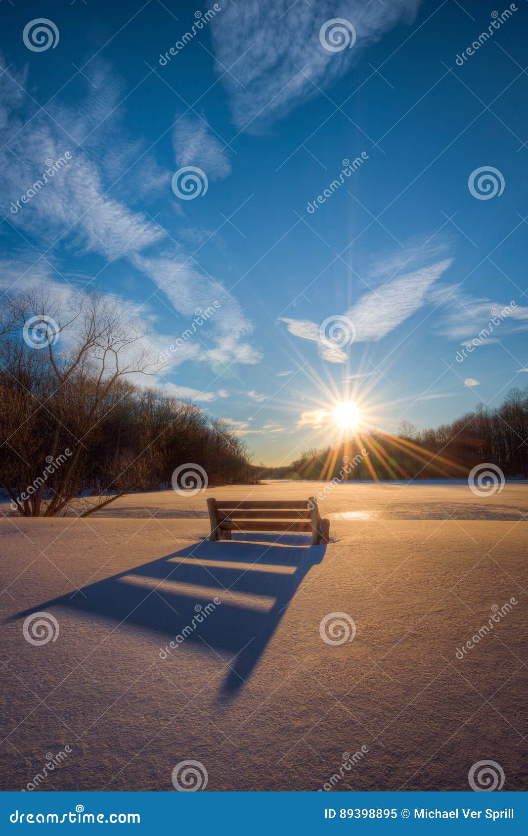 Bench shadow in fresh snow stock image. Image of casting - 89398895