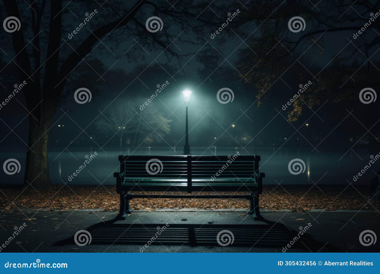 A Bench Sitting in the Dark by a Lake at Night Stock Illustration ...