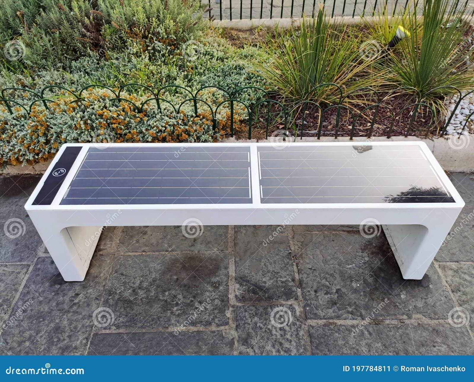 Bench with Solar Panel and Mobile Phone Charger Stock Image - Image of ...