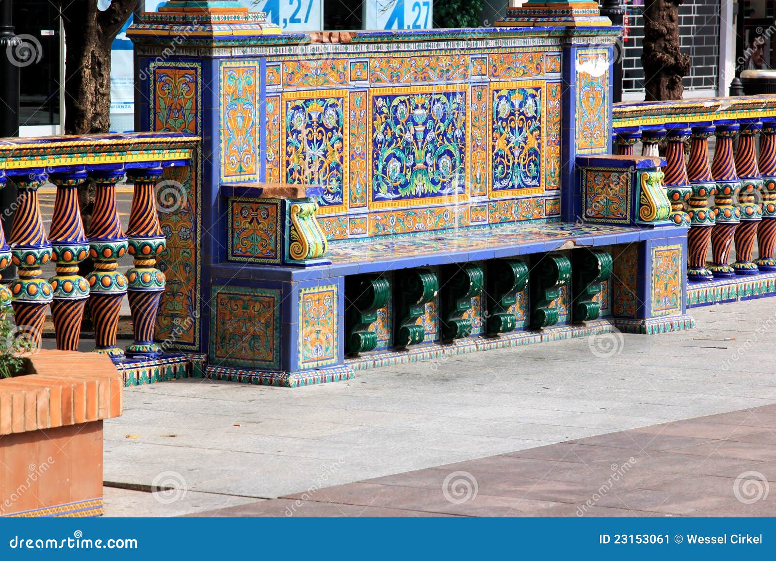 Bench with Spanish Azulejos in Algeciras, Spain Stock Image - Image of ...