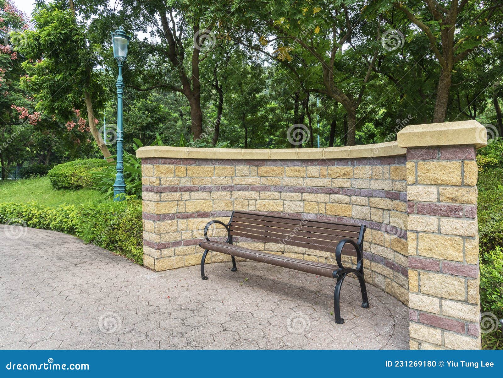 Bench and Street Light in Green Park Stock Photo - Image of seat ...