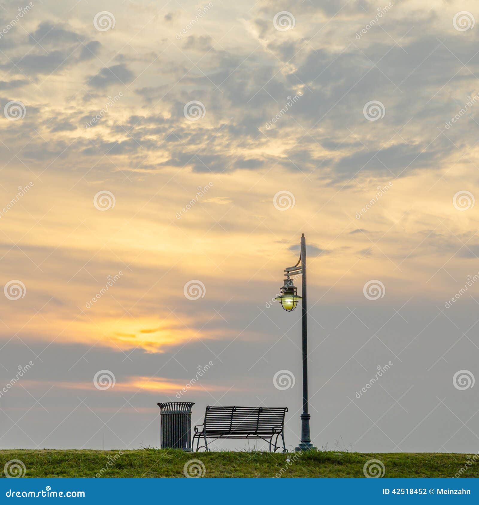 Bench beside a Street Light at Sunset Stock Photo - Image of romance ...