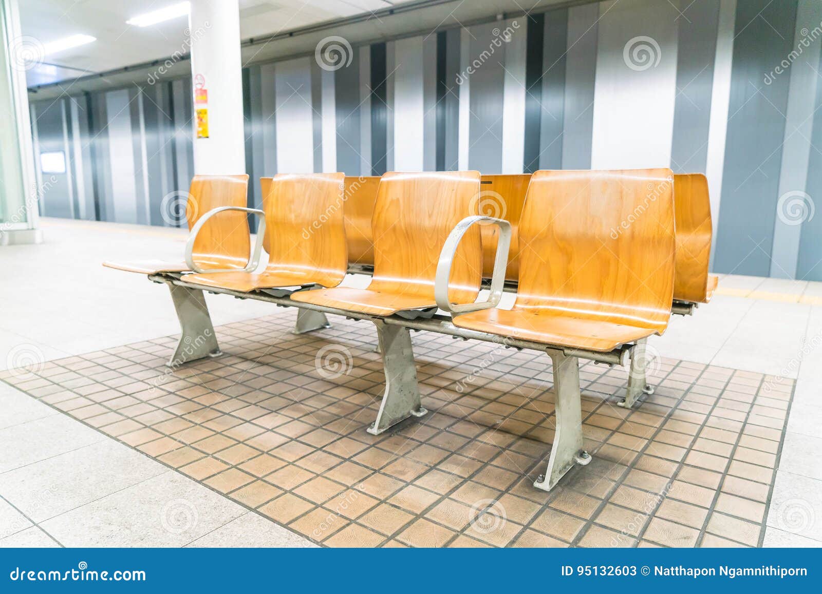 Bench in a subway station. stock image. Image of lobby - 95132603