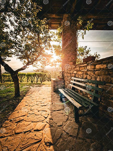Bench in the Sunset, Architecture in Italy Stock Photo - Image of wall ...