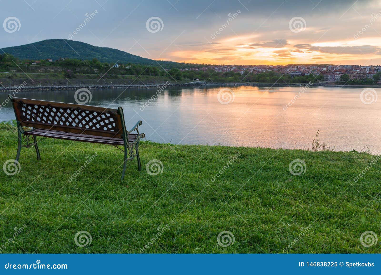 Bench by Sunset Over the Sea Stock Image - Image of outdoors, bench ...