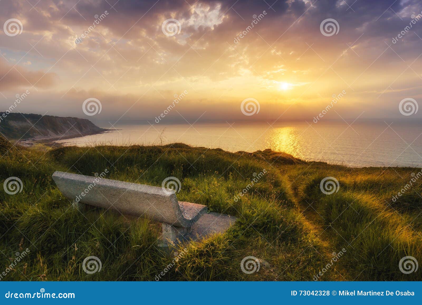 Bench at Sunset with View of Azkorri Beach in Getxo Stock Photo - Image ...