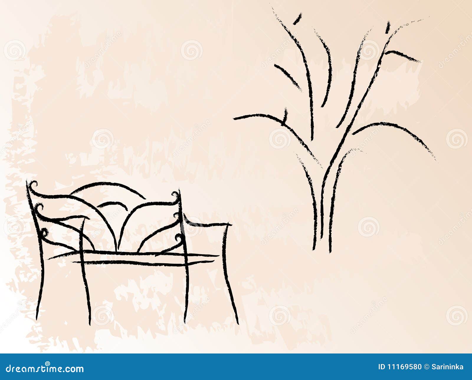 Bench and tree stock vector. Illustration of twig, frame - 11169580