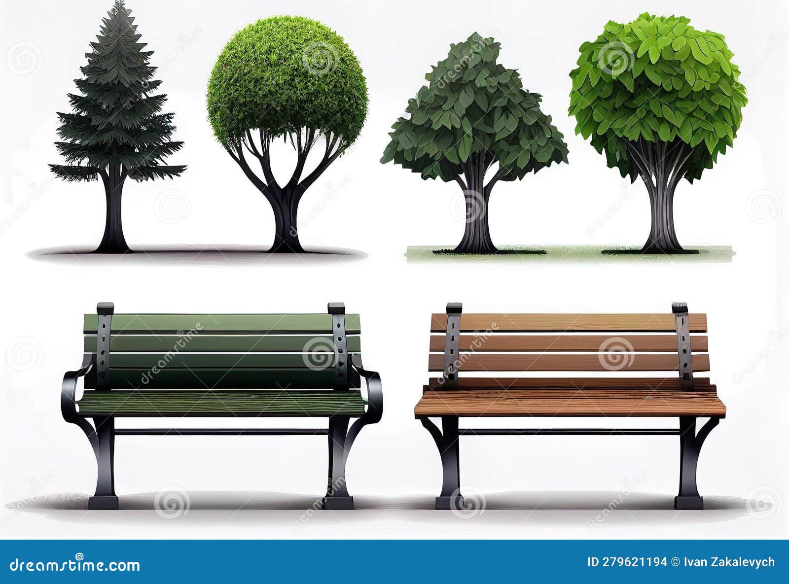 Bench and Trees Illustration. AI Generative Stock Illustration ...