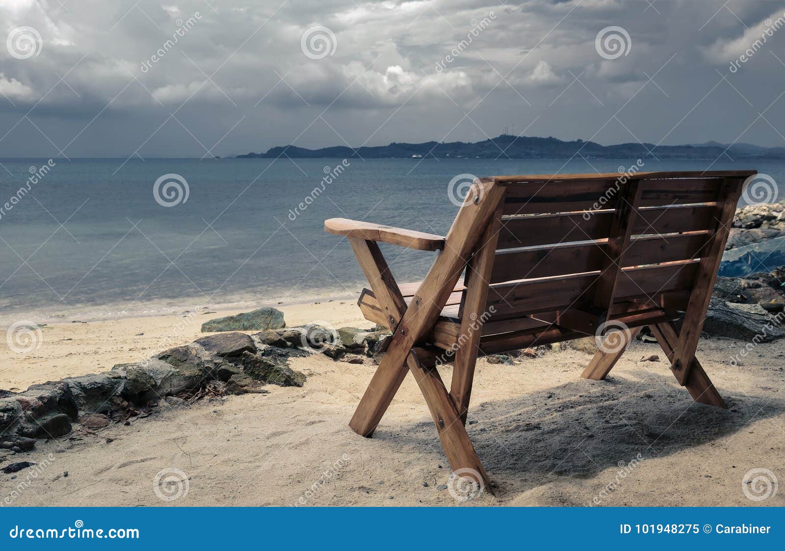 Bench on the beach stock image. Image of parasol, nature - 101948275