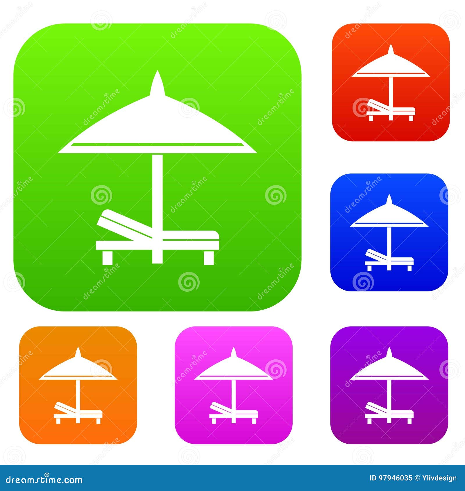 Bench and Umbrella Set Collection Stock Vector - Illustration of green ...