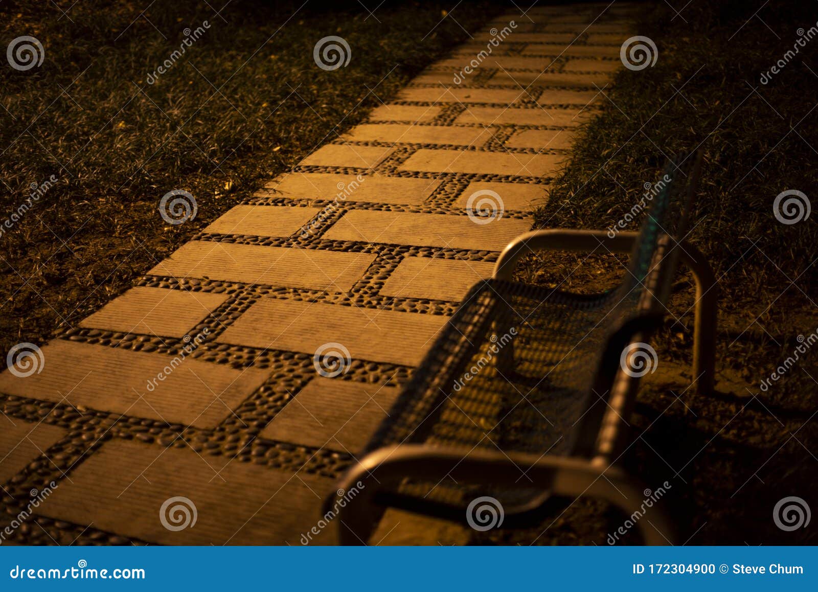 Bench Under Street Lamp in Night Park Stock Photo - Image of fall ...