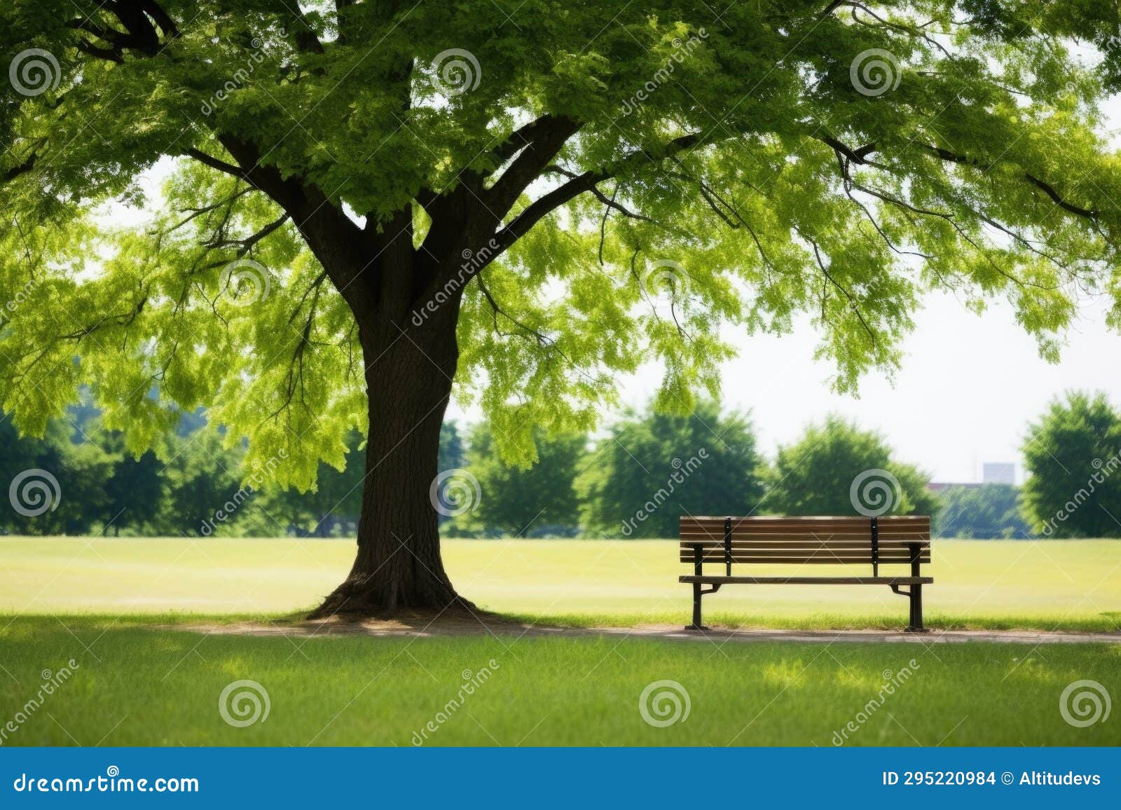 Bench Under a Tree in an Empty Community Park Stock Photo - Image of ...