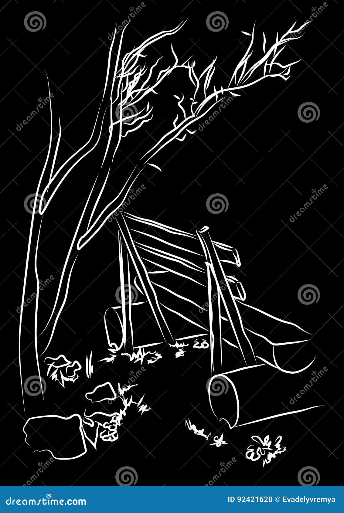 Bench under a tree stock vector. Illustration of cartoon - 92421620