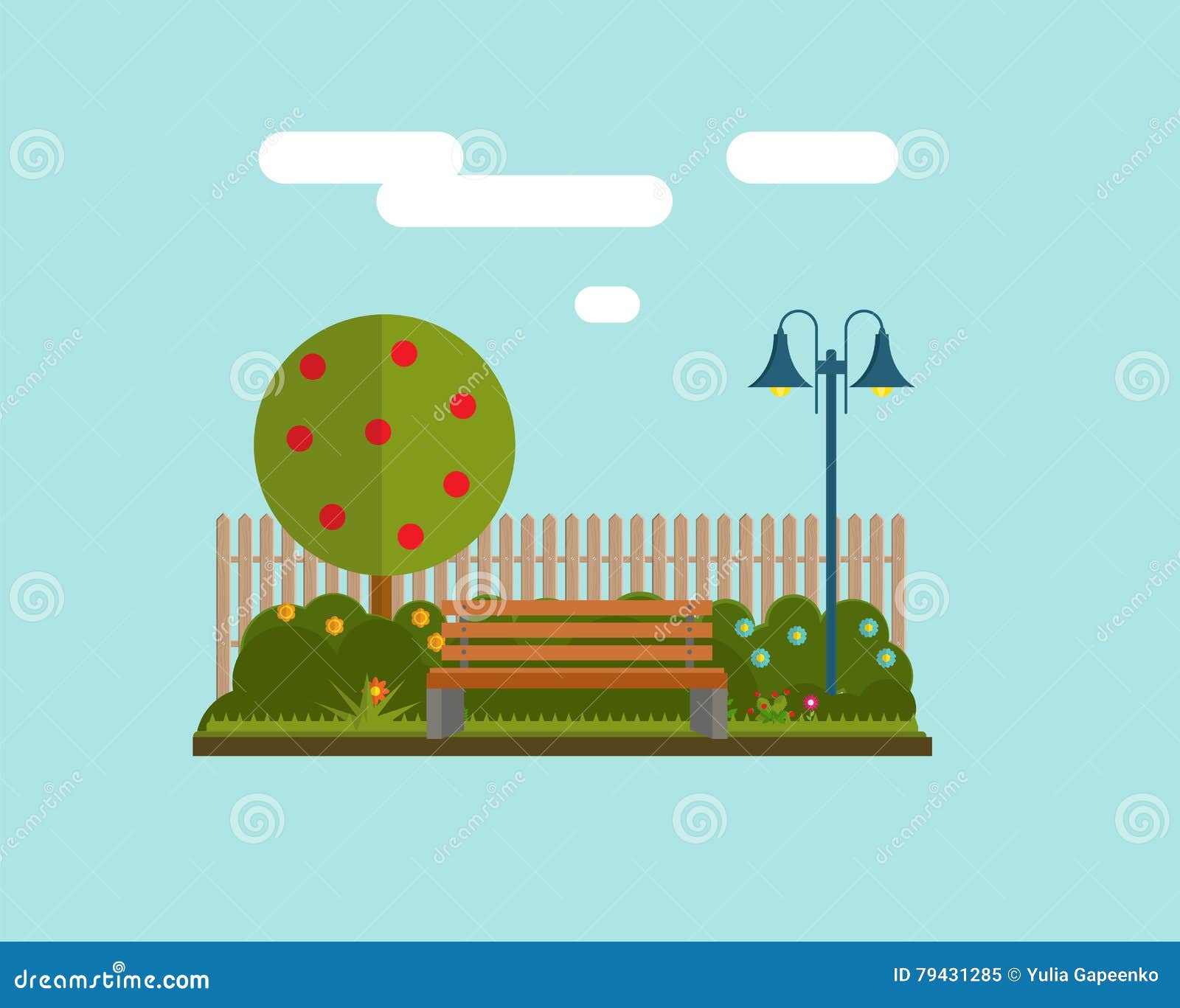 Bench Under a Tree in the Park. Flat Style Vector Illustration Stock ...