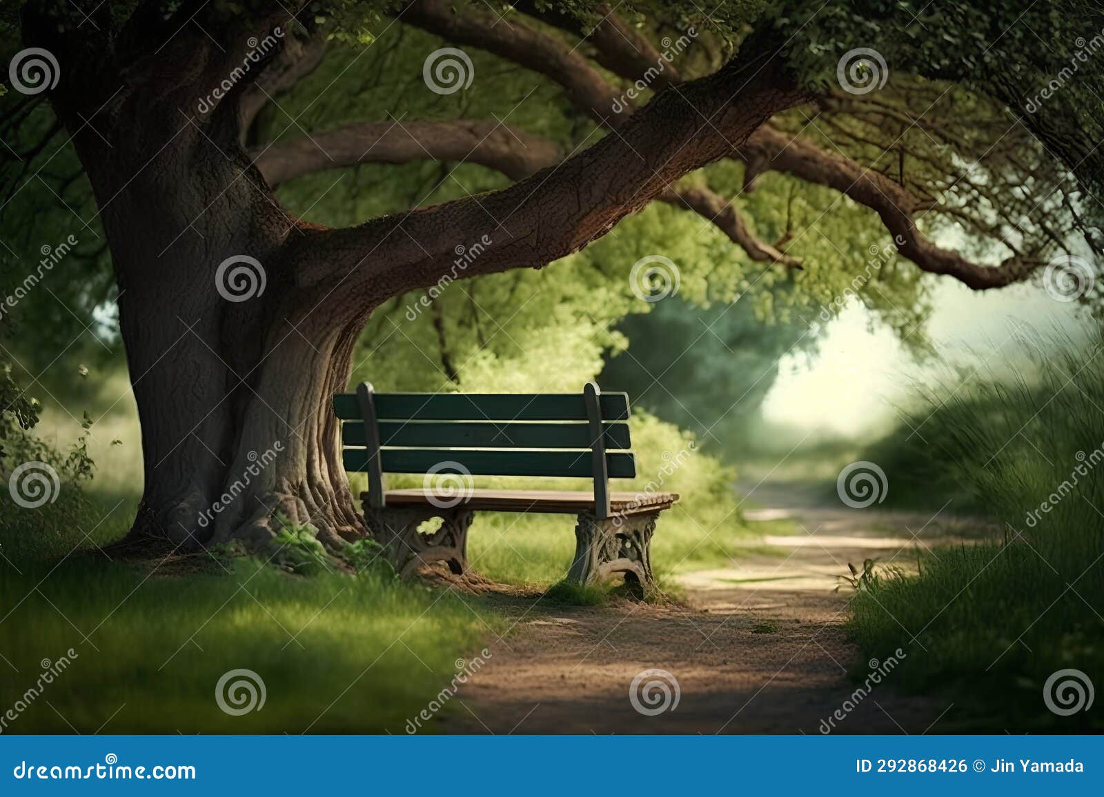 Bench Under a Tree in a Park in the Morning Light, England Stock ...