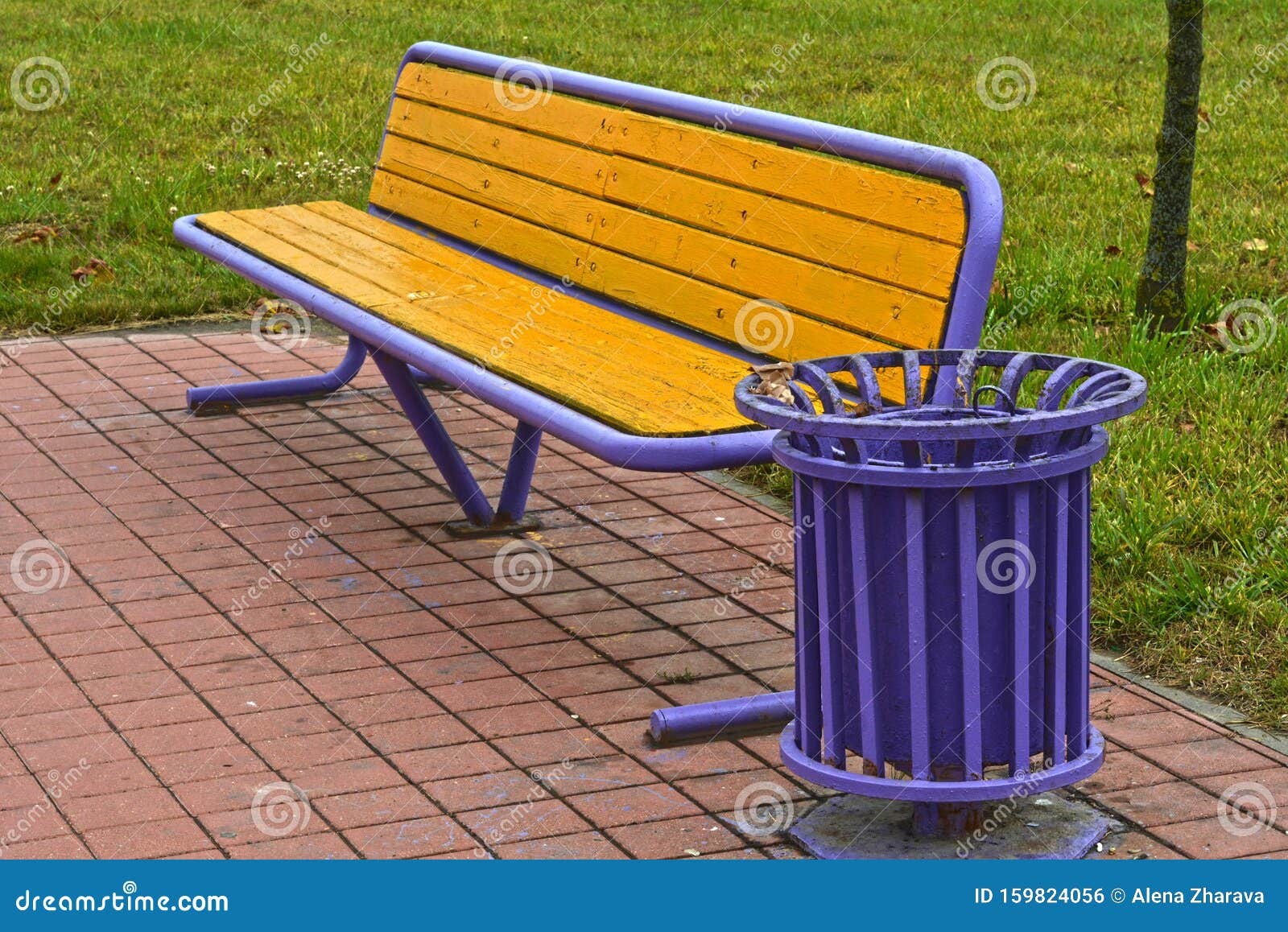 Bench with an urn stands stock photo. Image of blue - 159824056