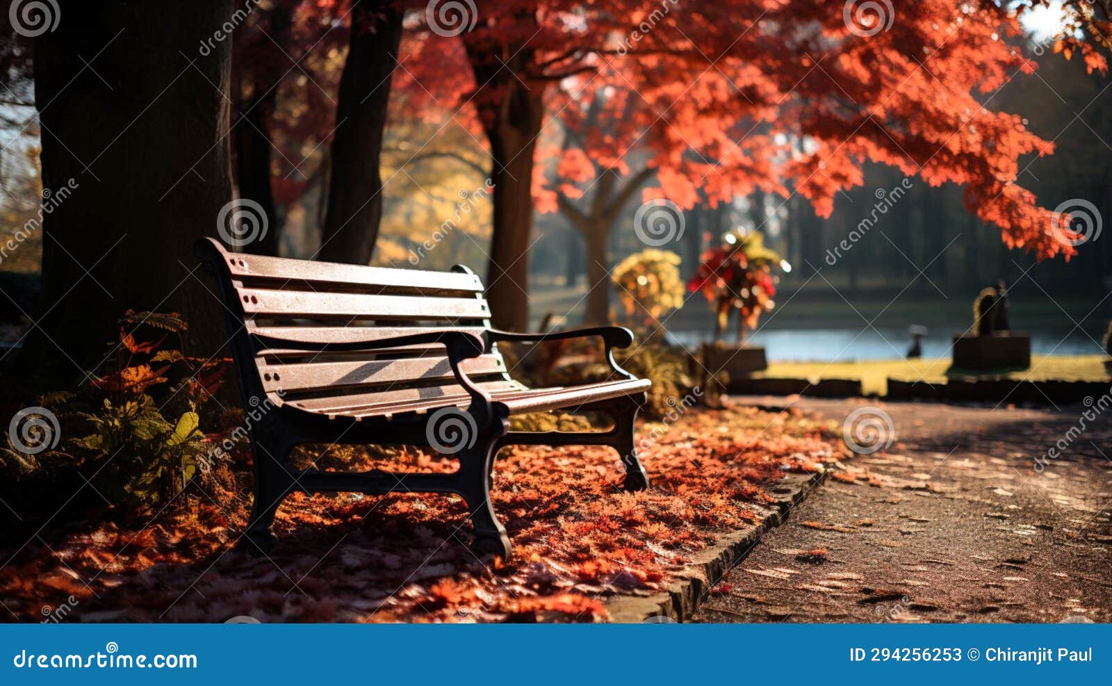 A Bench in Variant Autumn Park with Variant Trees and Birds Stock Image ...